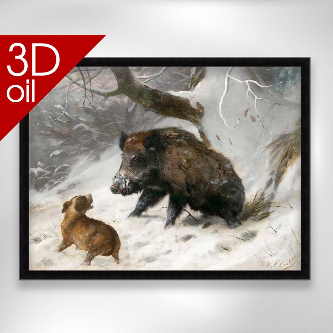 Carl Friedrich Deiker - Hunting Dog, a Wild Boar | Museum Quality 3D ...