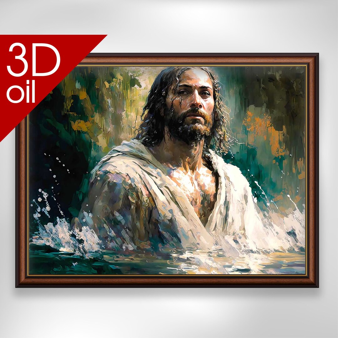 Jesus Christ in Jordan River 3 | Museum Quality 3D Oil Canvas Print of ...