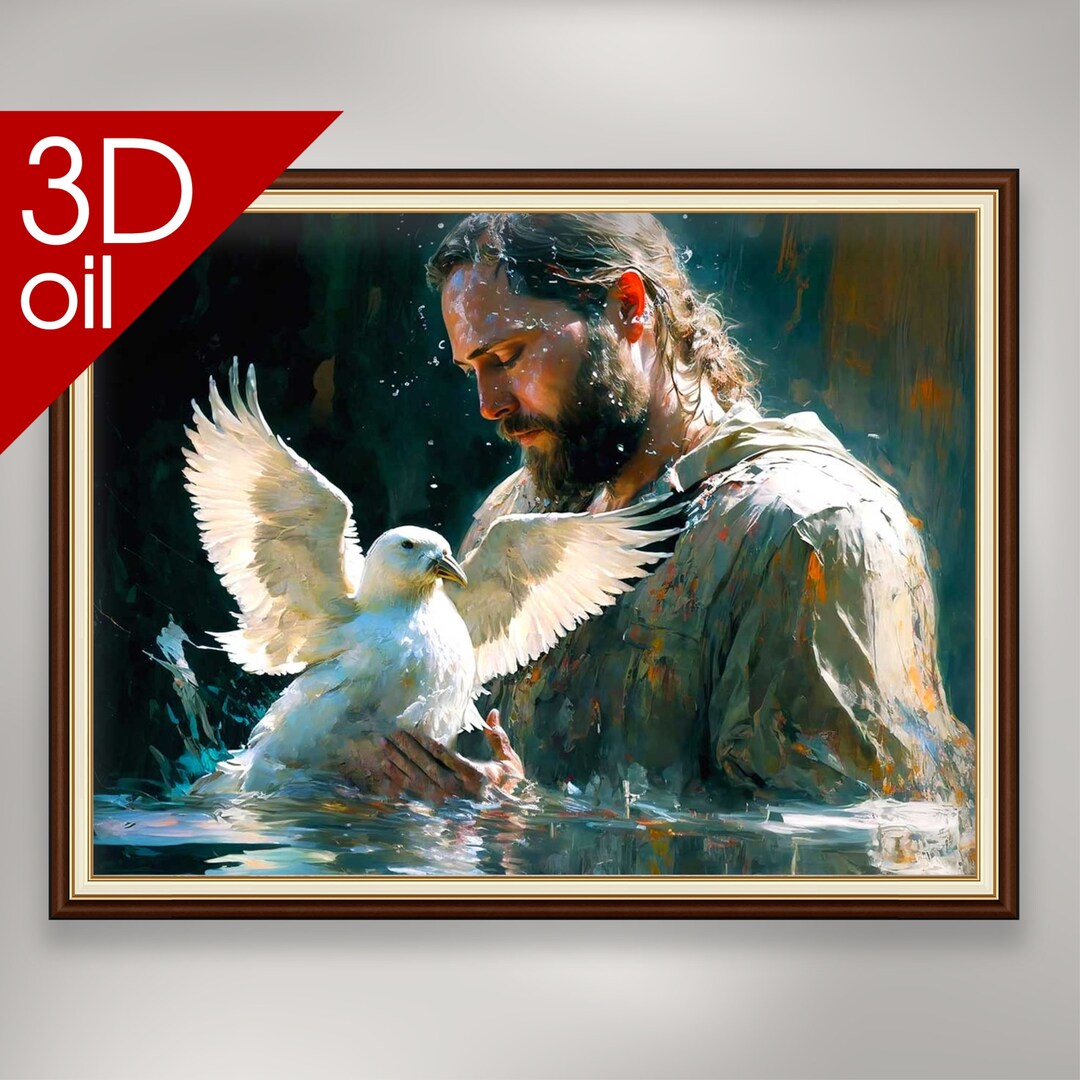 Jesus Christ in Jordan River | Museum Quality 3D Oil Canvas Print of ...