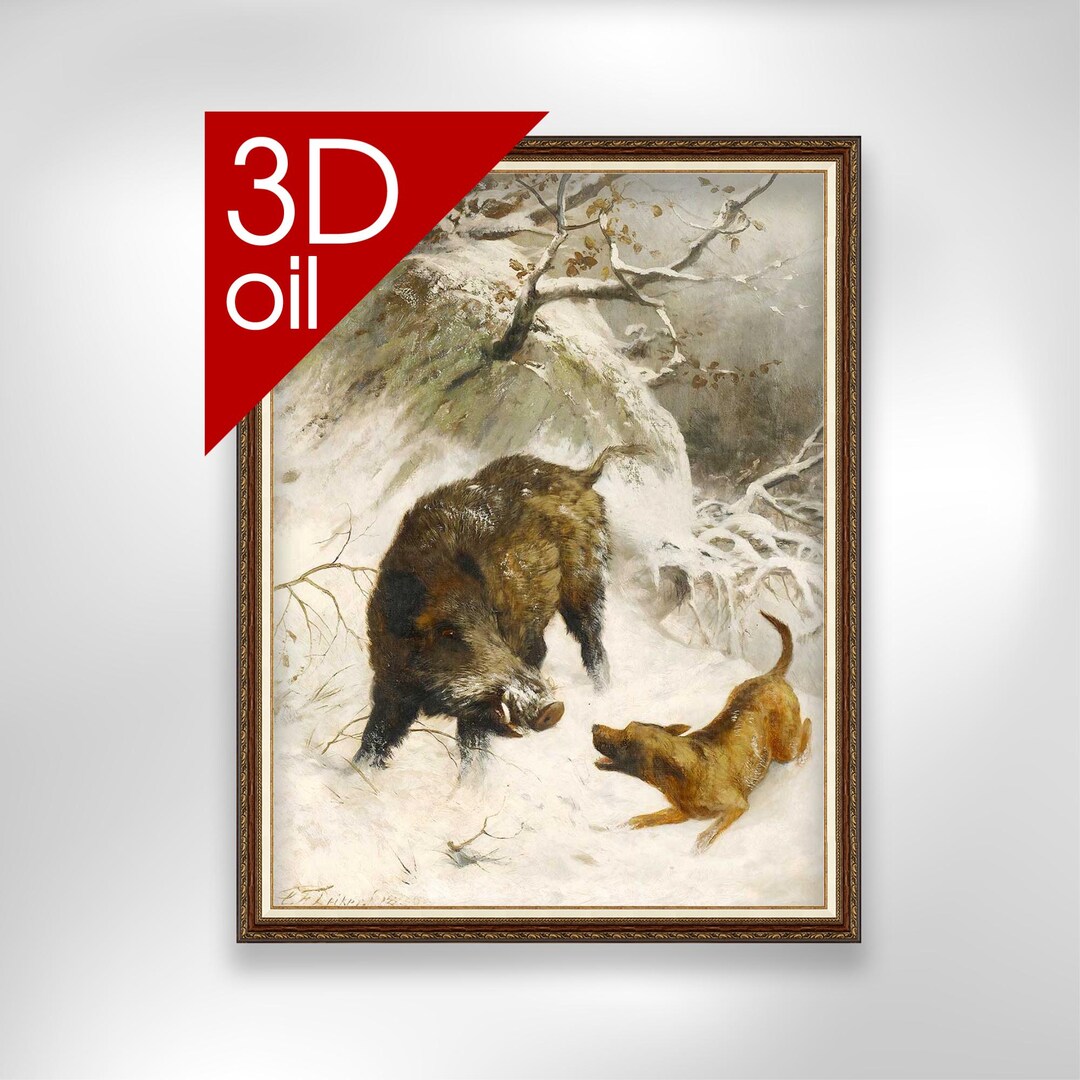 Carl Friedrich Deiker - Hunting Dog and Wild Boar | Museum Quality 3D ...