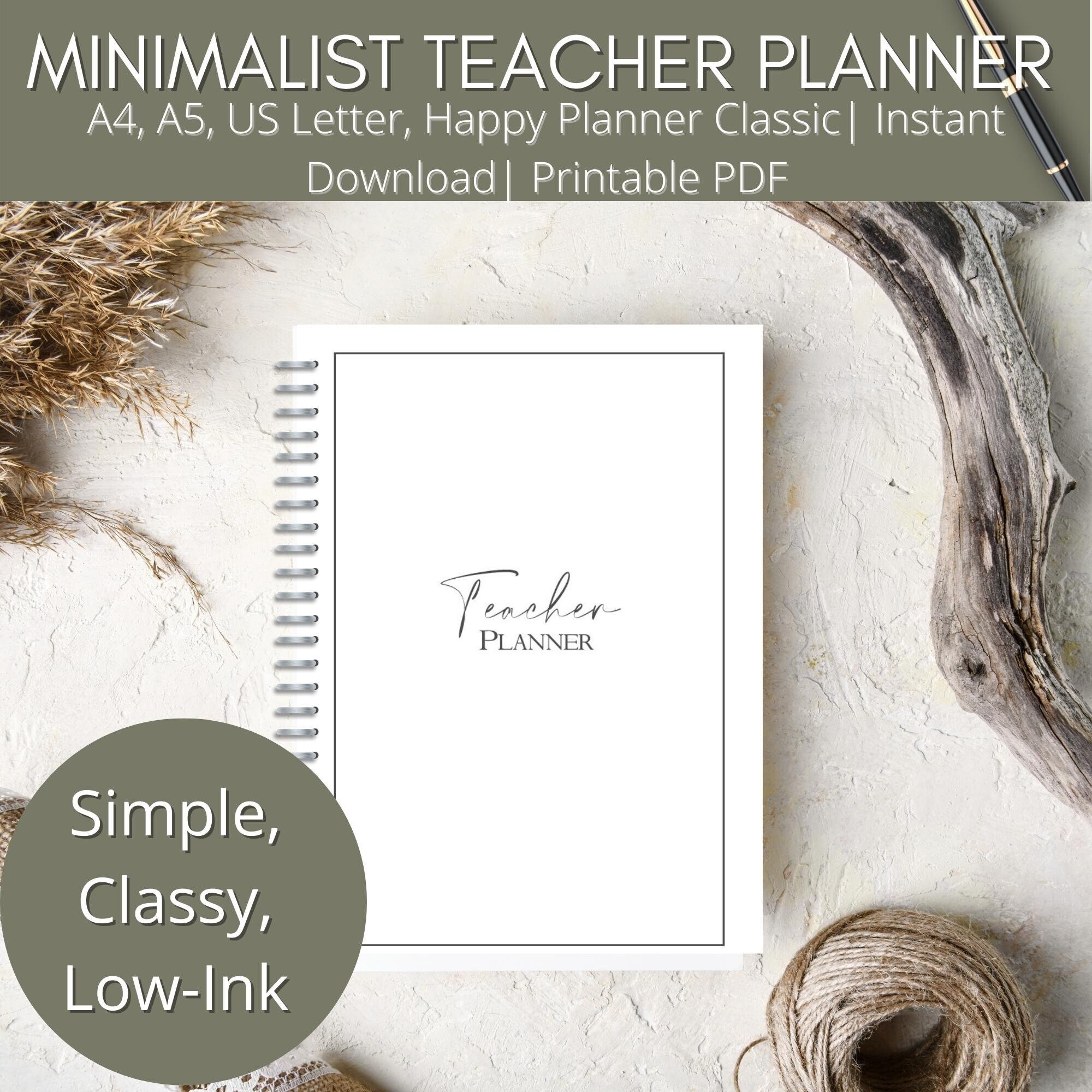 Minimalist-style Teacher Planner Printable PDF A4, A5, US Letter, Happy ...