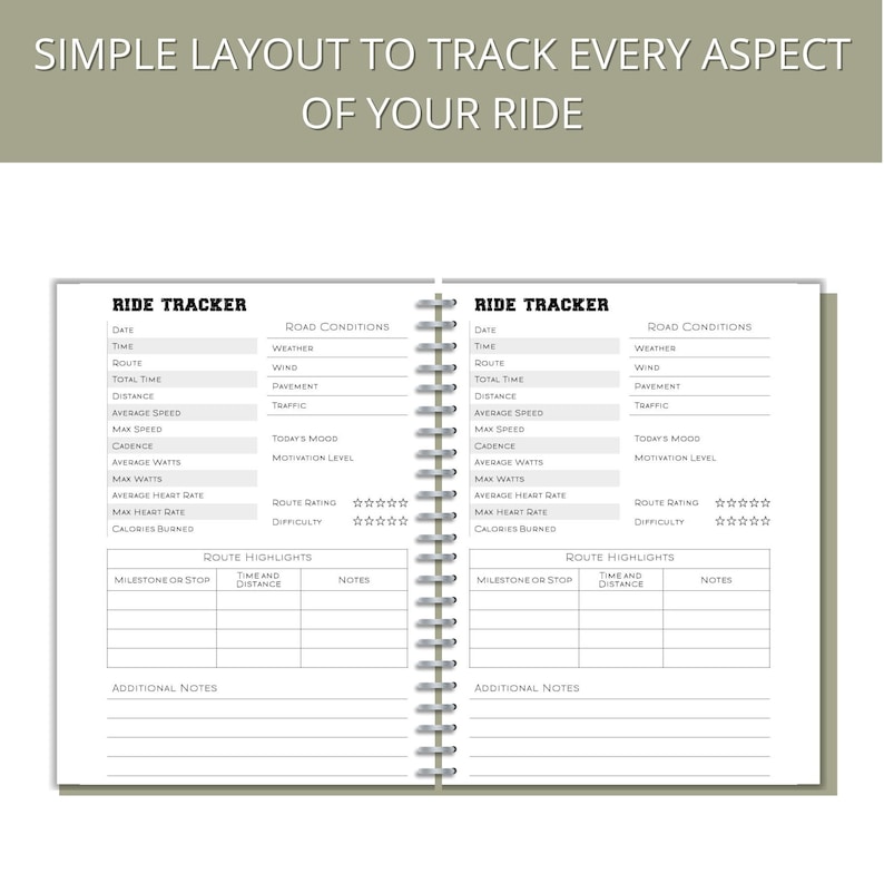 PRINTABLE Cycling Logbook| Cycling Tracker| Ride Tracker| PDF| A4, A5 ...