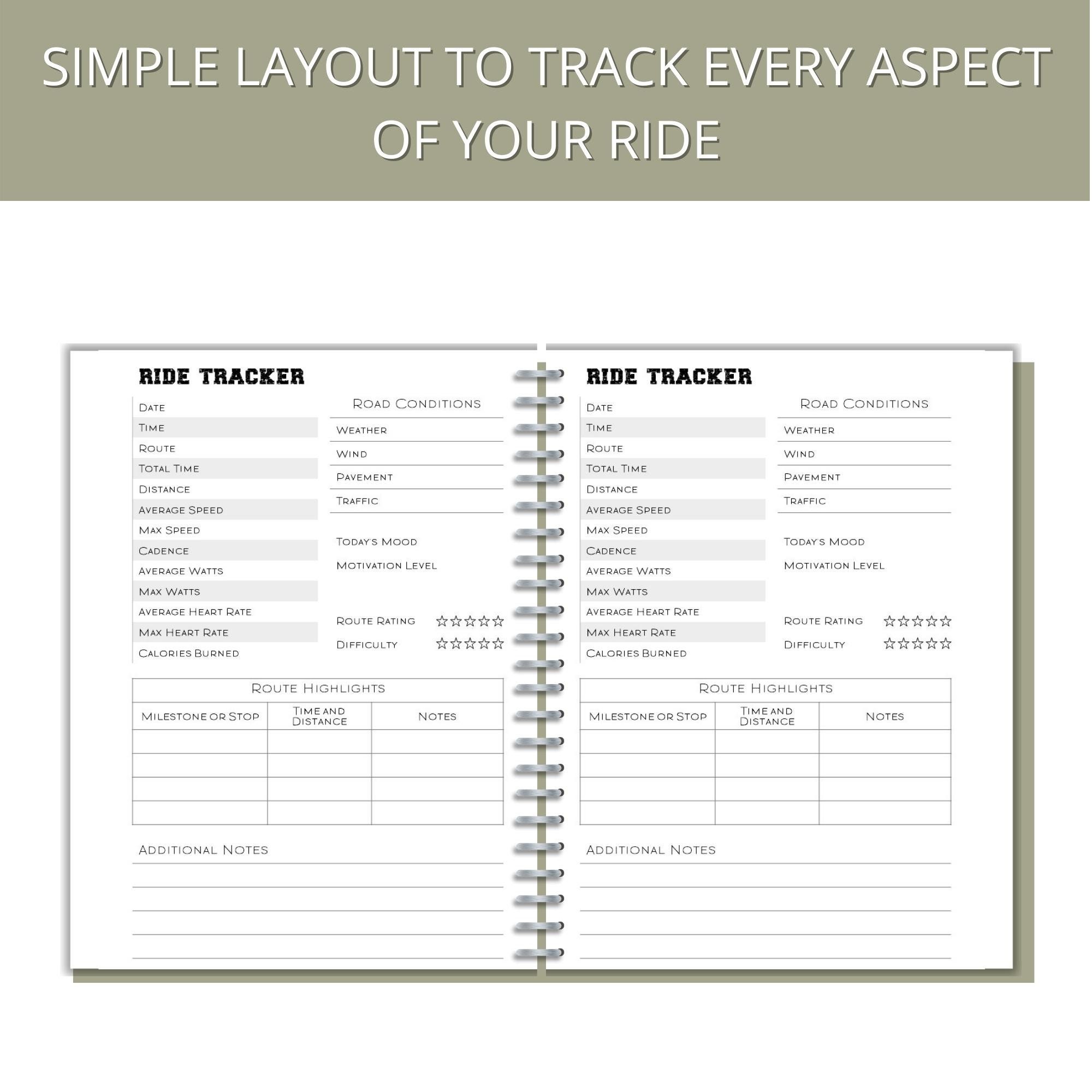 PRINTABLE Cycling Logbook| Cycling Tracker| Ride Tracker| PDF| A4, A5 ...