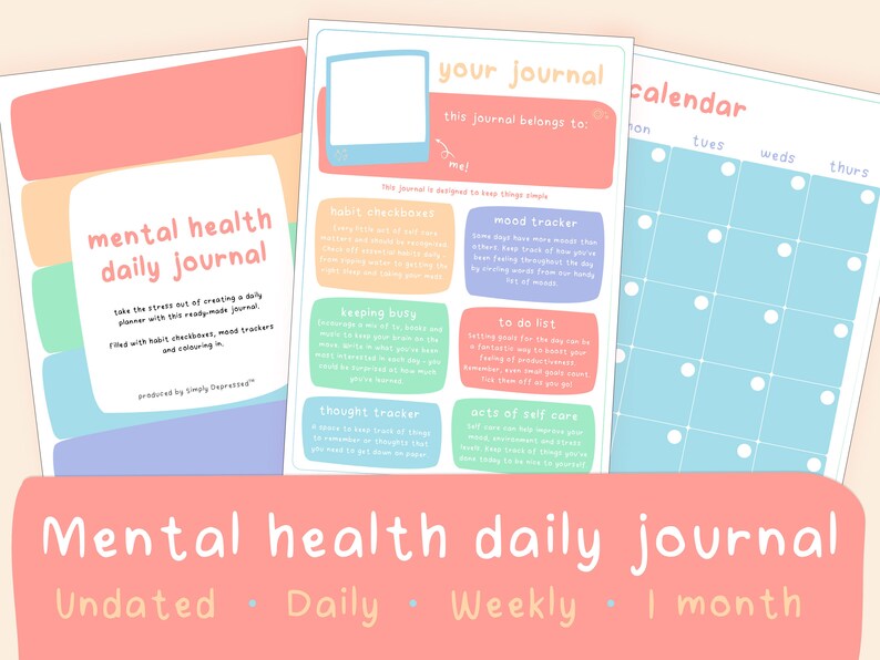 Mental Health Journal Undated Digital Planner Weekly Planner Daily ...