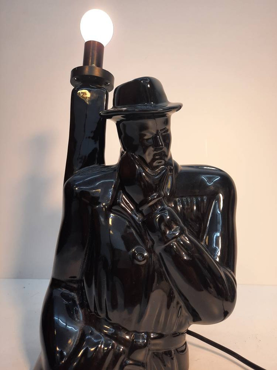 Vintage gentle man table lamp detective globe 1980s | Etsy