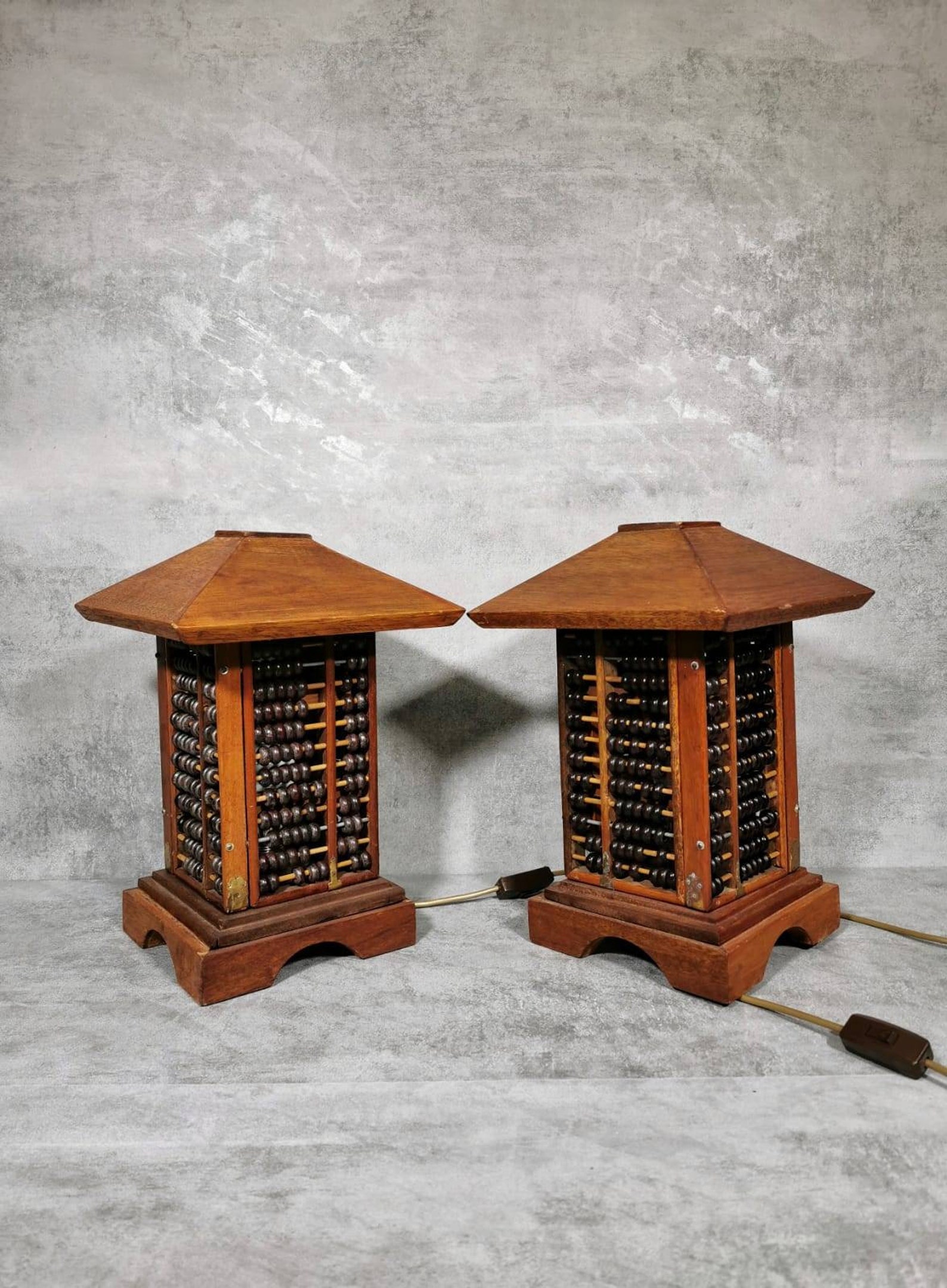 Pair of Vintage Mid-century Chinese Wood Abacus Lamp | Etsy