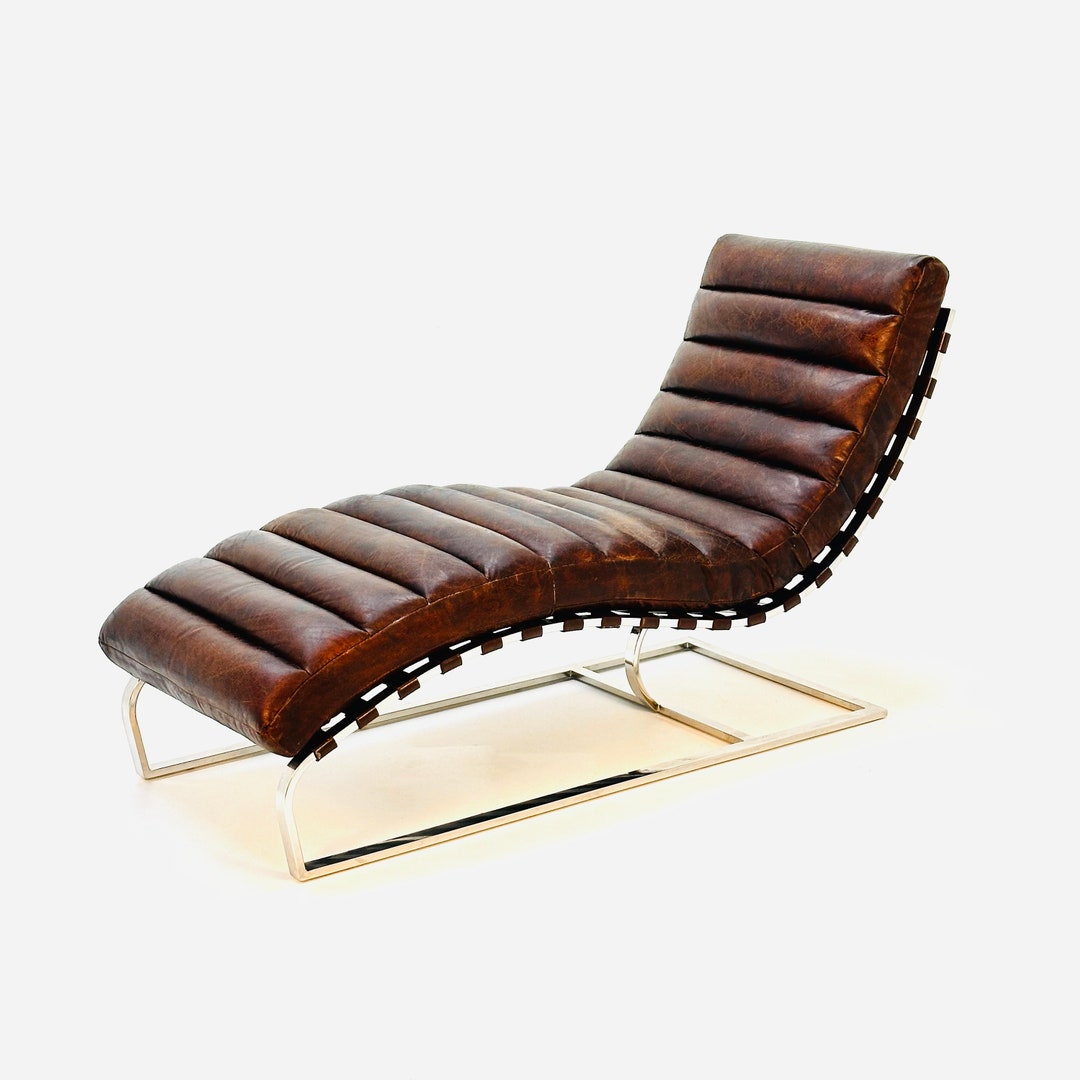 Mid Century Bauhaus Style Lounge Chair Braun Colour Leather and Chrome ...