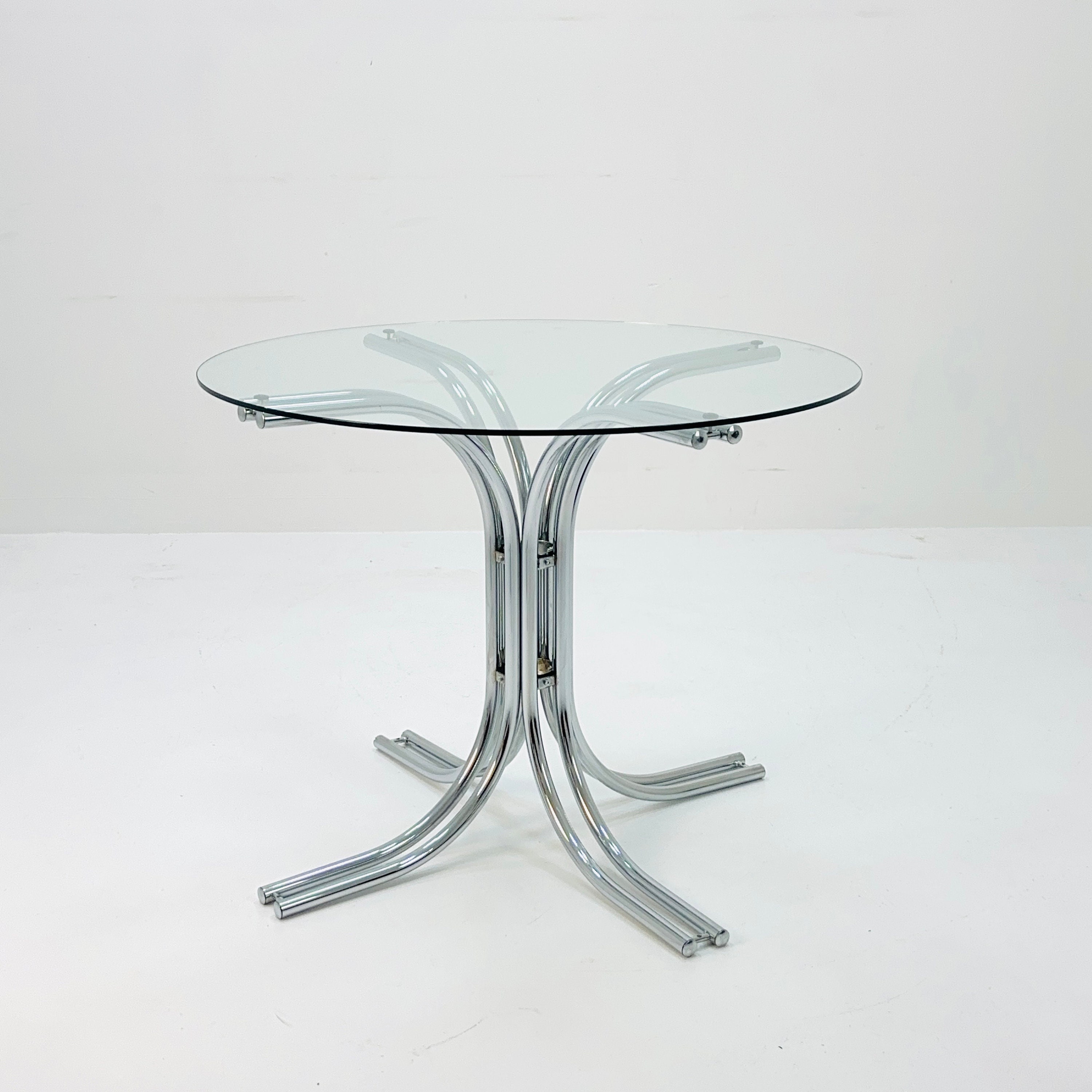 Mid century glass and chrome round dining table Italy 1980s Etsy