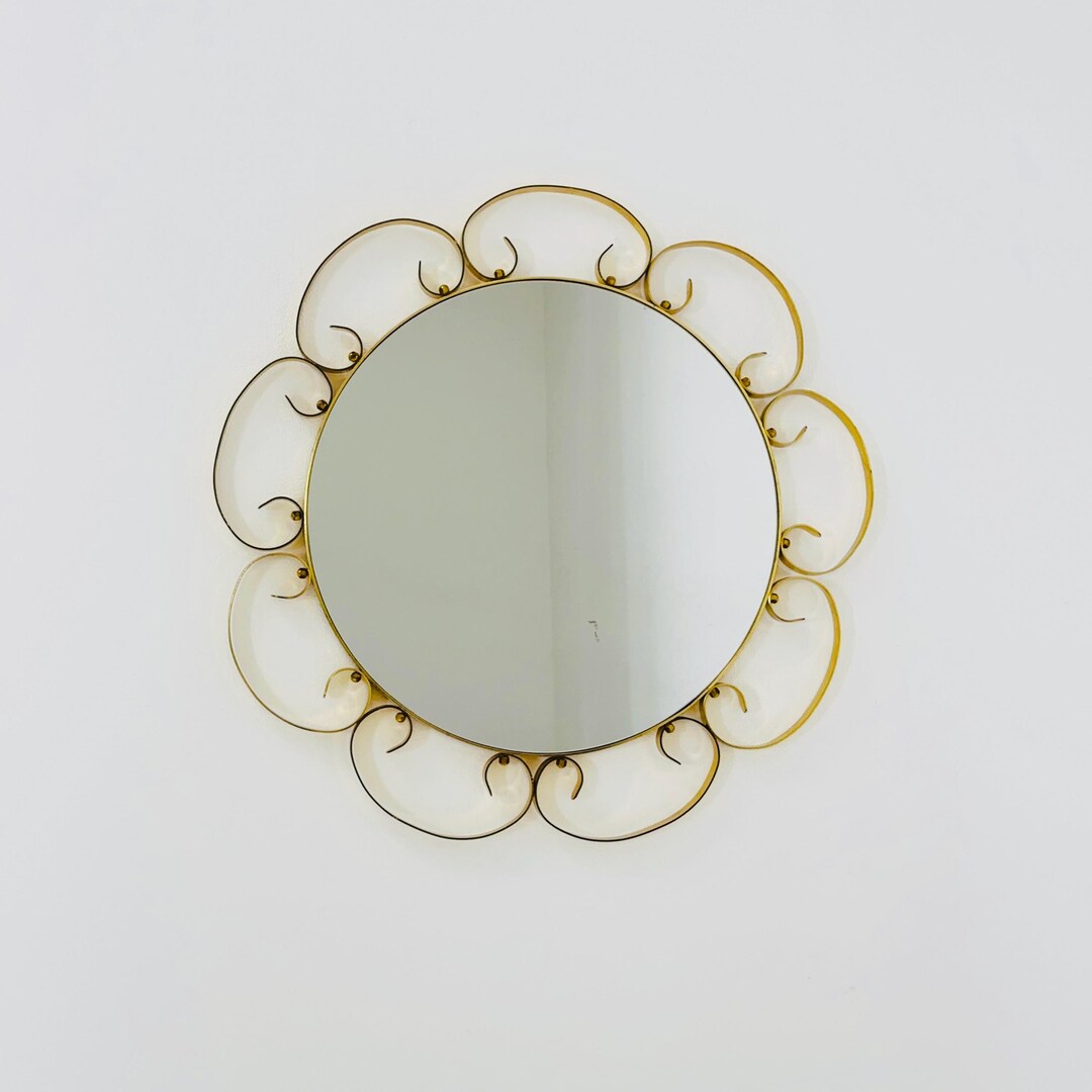 Mid Century Circle -shaped Mirror With Golden Metal Frame- 1960s Italy ...