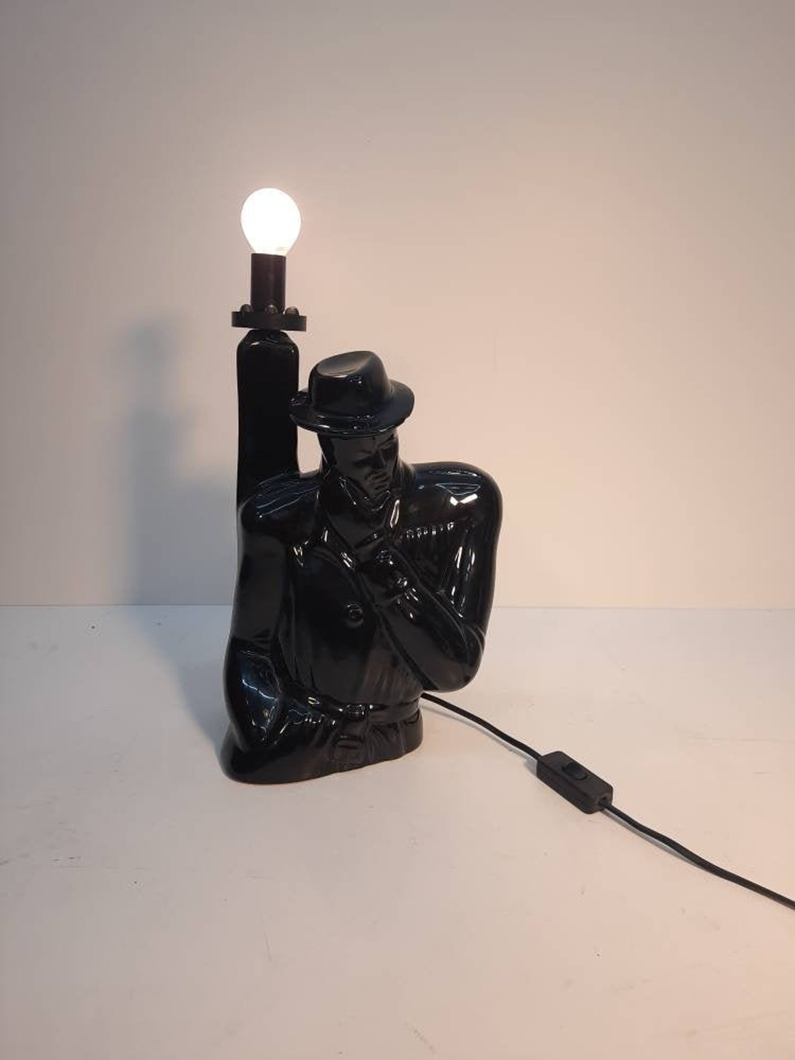 Vintage gentle man table lamp detective globe 1980s | Etsy