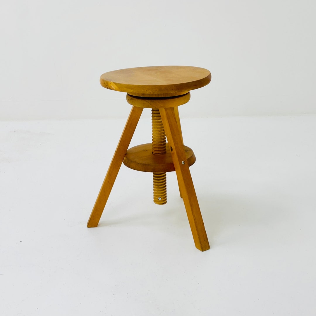 Solid Wood Adjustable Screw Craftsman Stool 1960s - Etsy