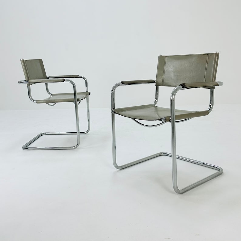 Set of 2 Bauhaus Armchairs Model S34 Centro Studi Gray Leather by Mart ...