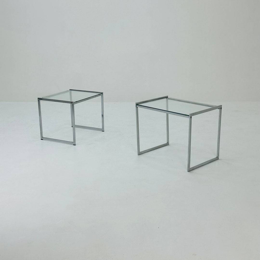 Set of Tow Bauhaus Side Tables / Bar Tables in Chrome and Glass Italy ...
