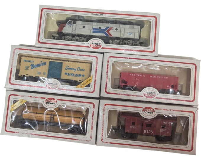 Model Power HO Scale Amtrak 103 Engine & 4 Train Cars W/ Original Boxes ...