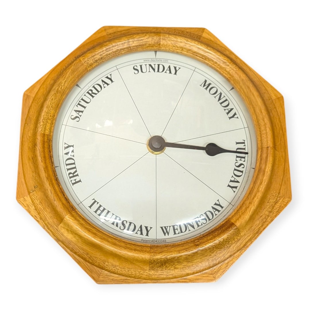 Day Clock Oak Octagon Wall Clock Day of Week 9.5" Tested Working - Etsy