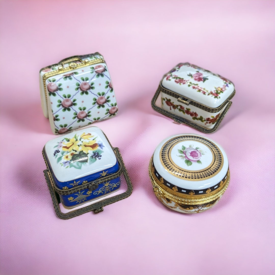 Vintage Hand-painted Porcelain Pill Box Cases Jewelry Trinket Boxes - Etsy