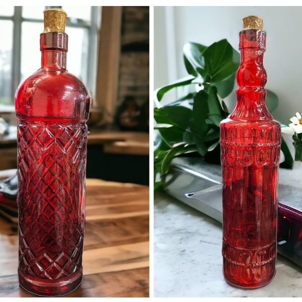 Red Glass Bottles - Etsy