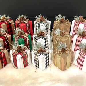 Set of 3 Wooden Christmas Gifts | Farmhouse Christmas Décor | Rustic ...