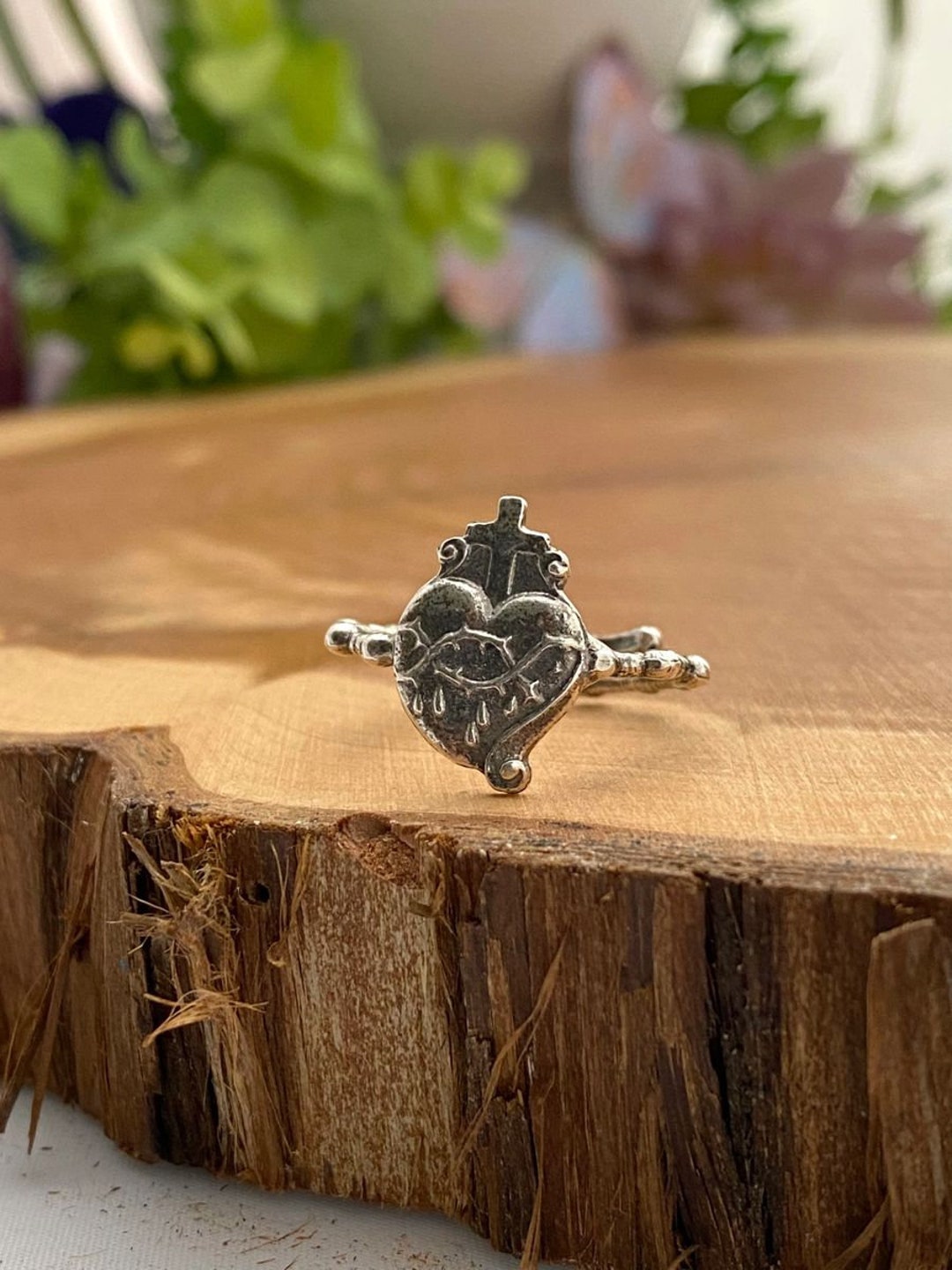 Ring - Sacred Heart, Adjustable Ring, Sterling Silver Ring, Catholic ...
