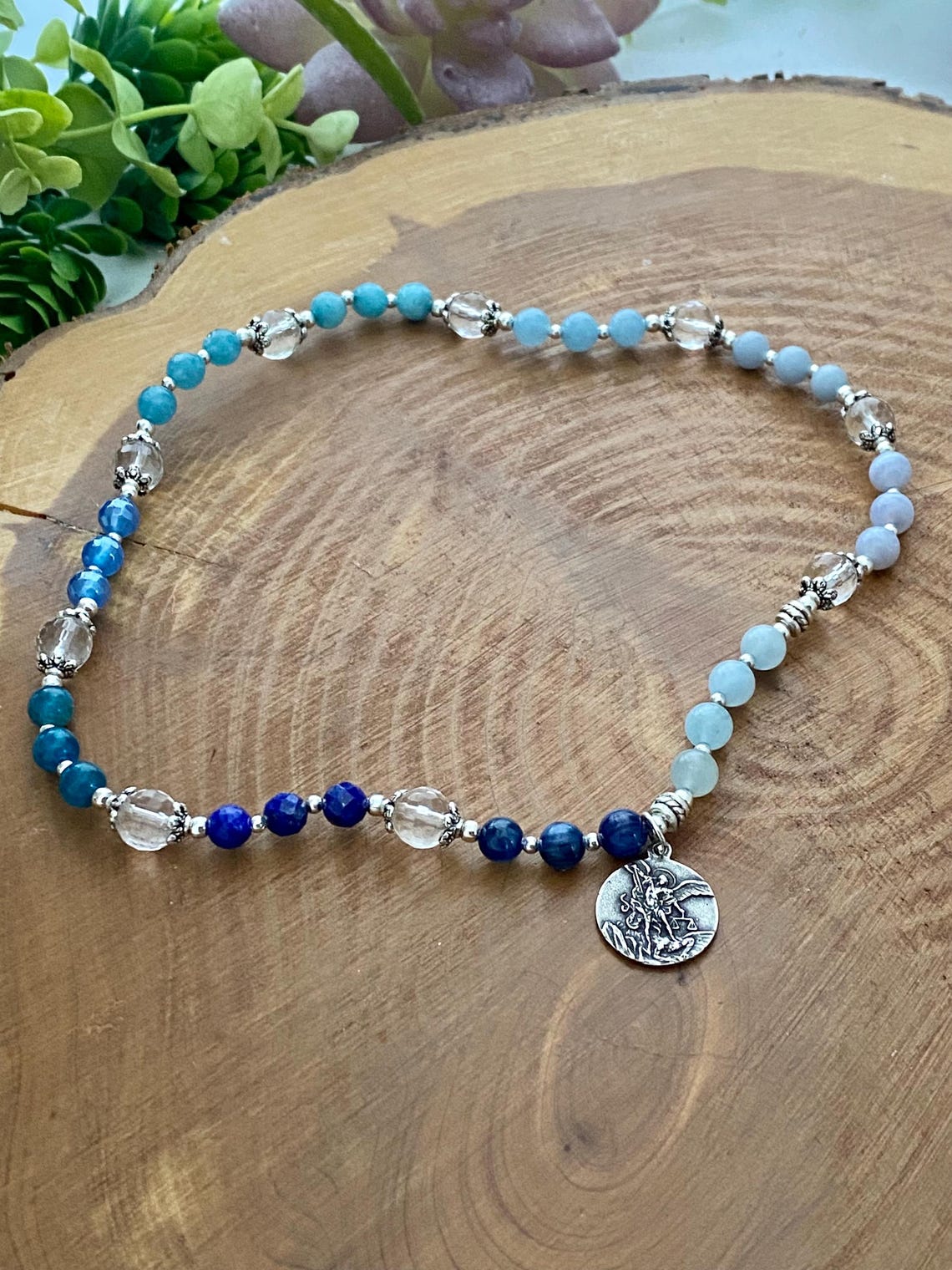 Chaplet - Customized Gemstone Stretch Wrap Chaplet, St. Michael Medal ...