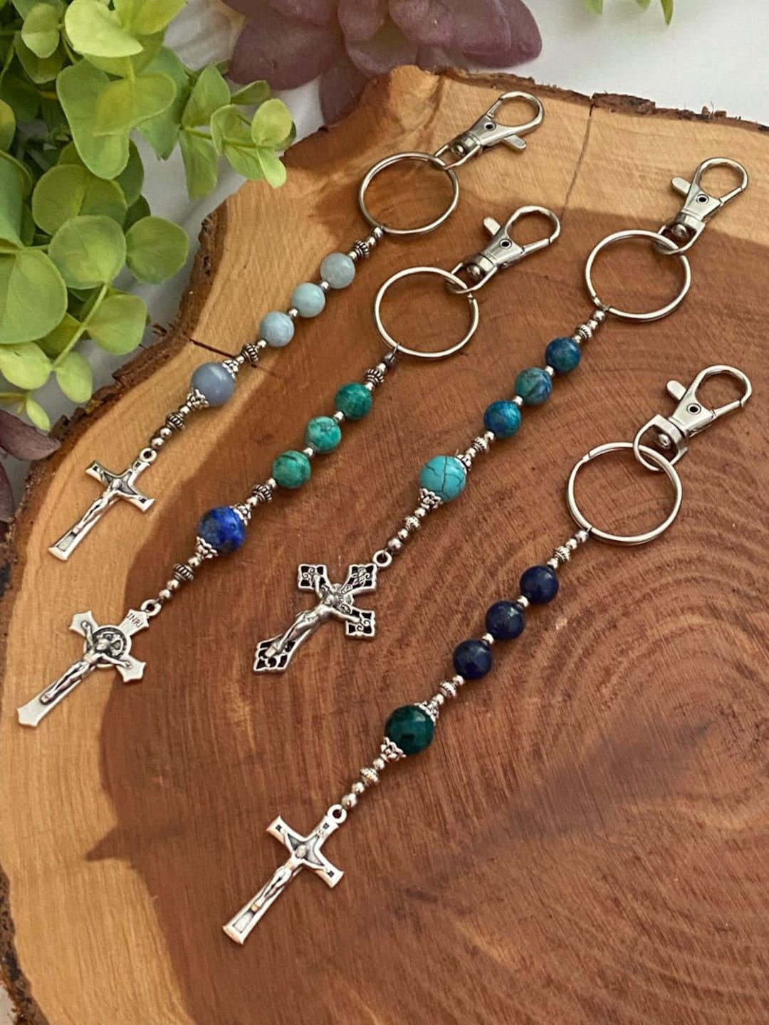 Keychain - Gemstones, Silver Crucifix, Catholic Gifts, Stocking Stuffer ...