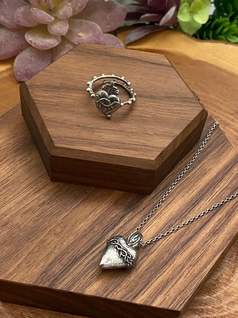 Necklace Sacred Heart Pendant Sterling Silver Chain - Etsy