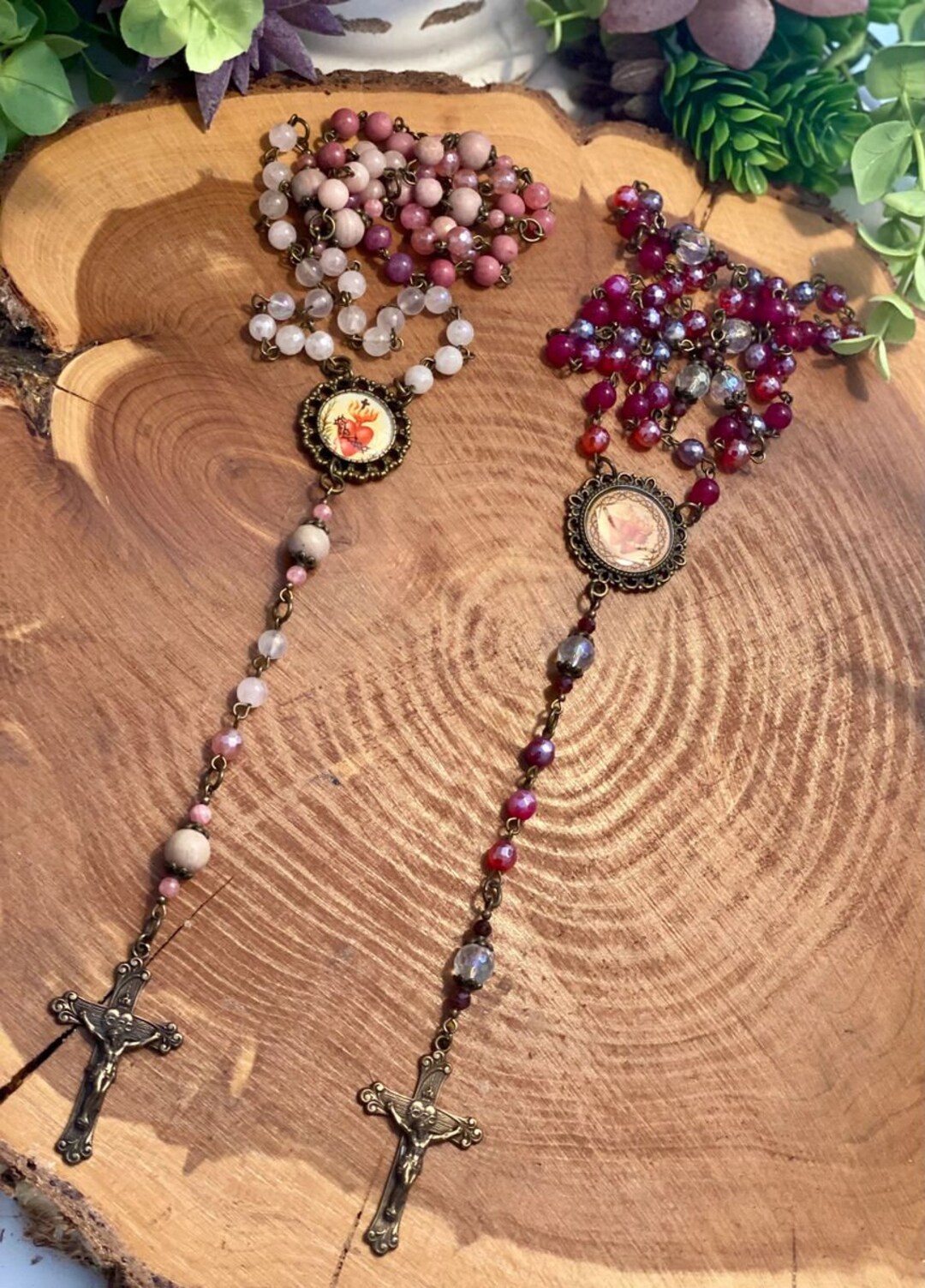 Rosary - Sacred Heart, Bronze Crucifix, Valentines Day Gift, Mothers ...