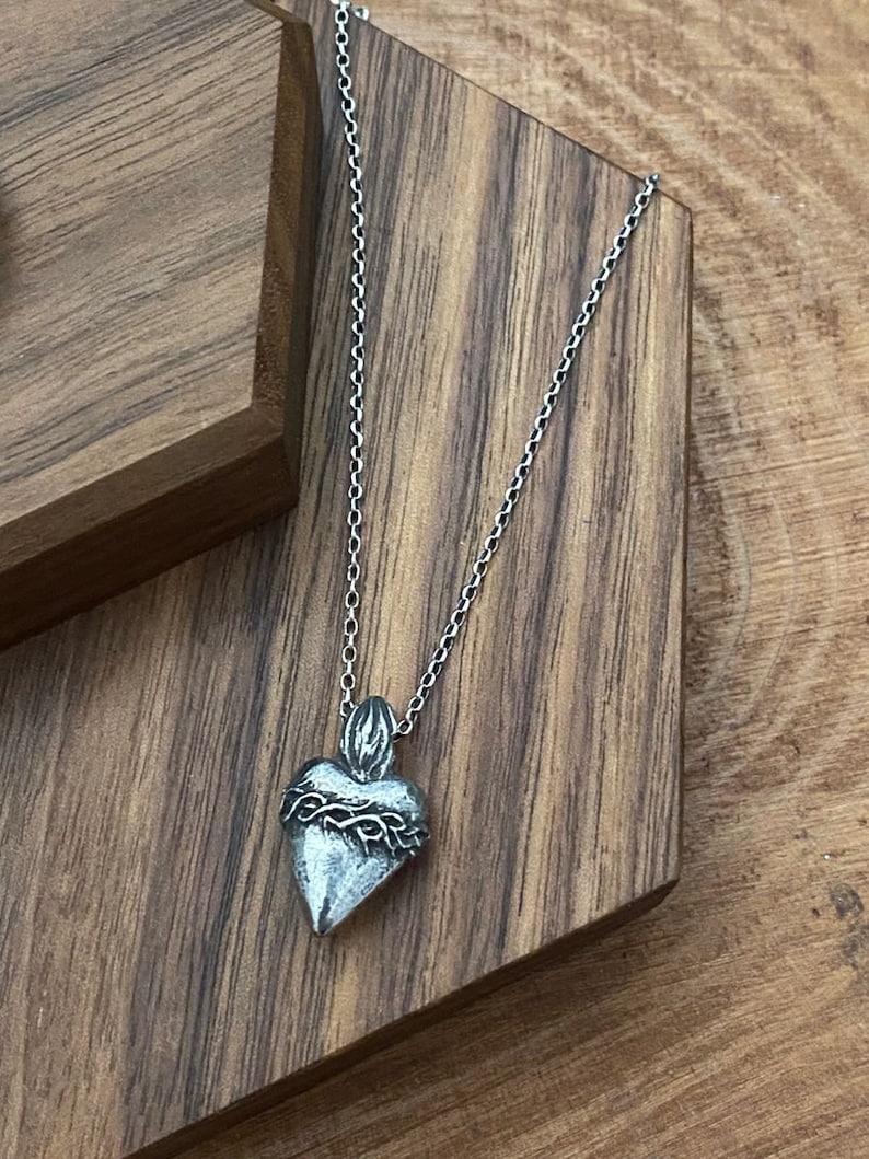 Necklace Sacred Heart Pendant Sterling Silver Chain - Etsy