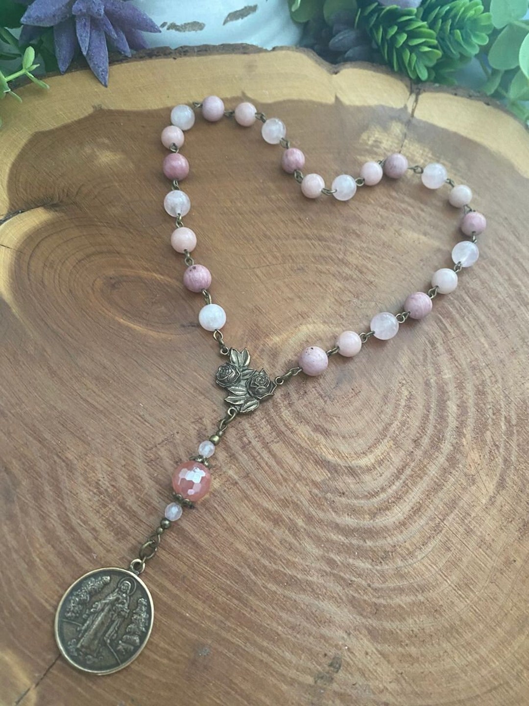 Chaplet St. Theresa Little Flower Chaplet, Bronze Medal, Pink Gemstones ...