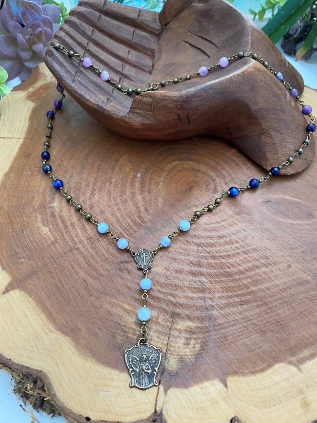 Necklace - Guardian Angel Charm, Ball Chain, Rosary Chain, Gemstone ...