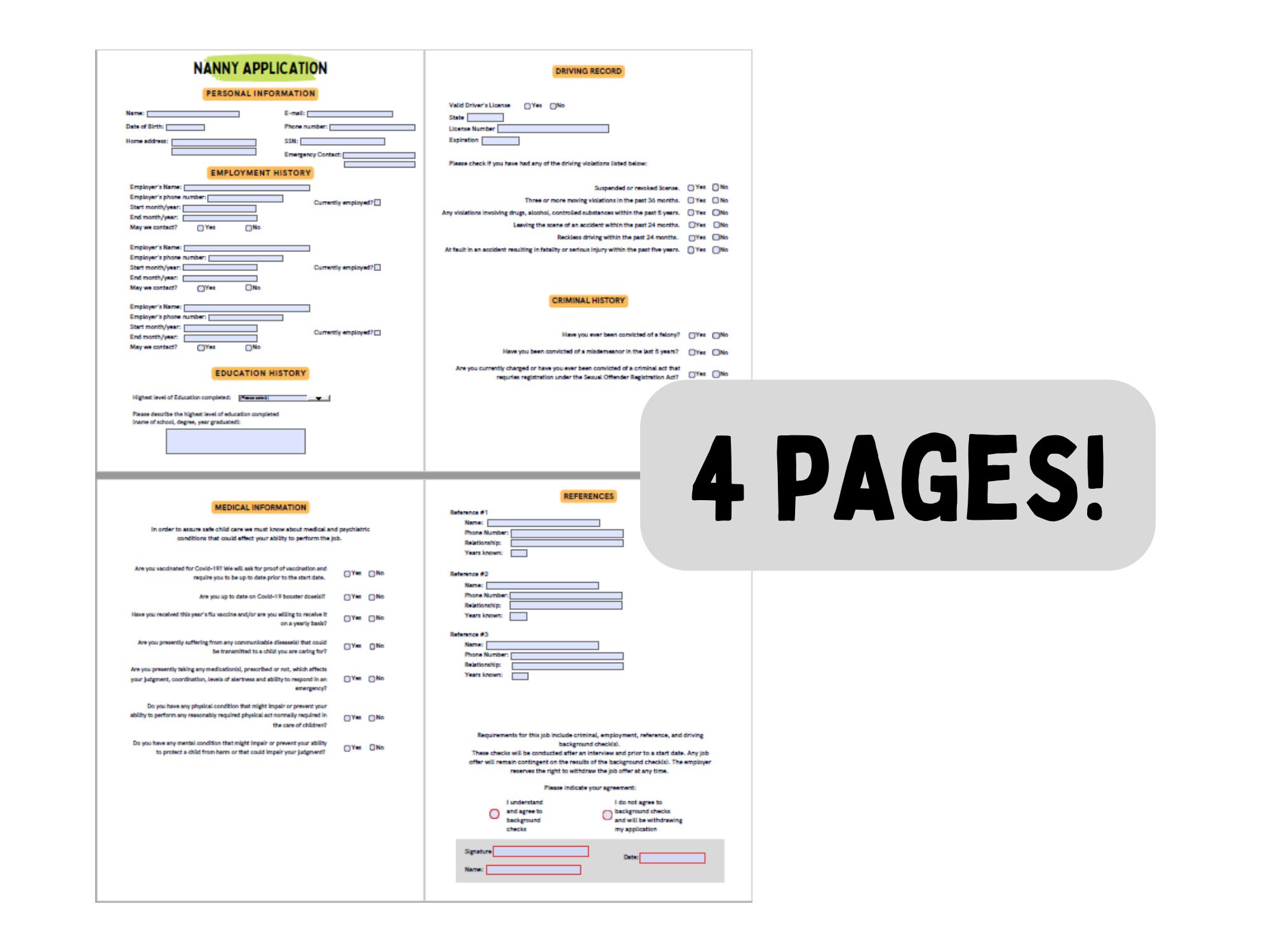 Nanny Application Intake PDF Download. Instant Access PDF Fillable Form ...
