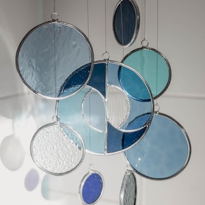 Modern Stained Glass Mobile in Blue - Art Deco Window Decoration ...