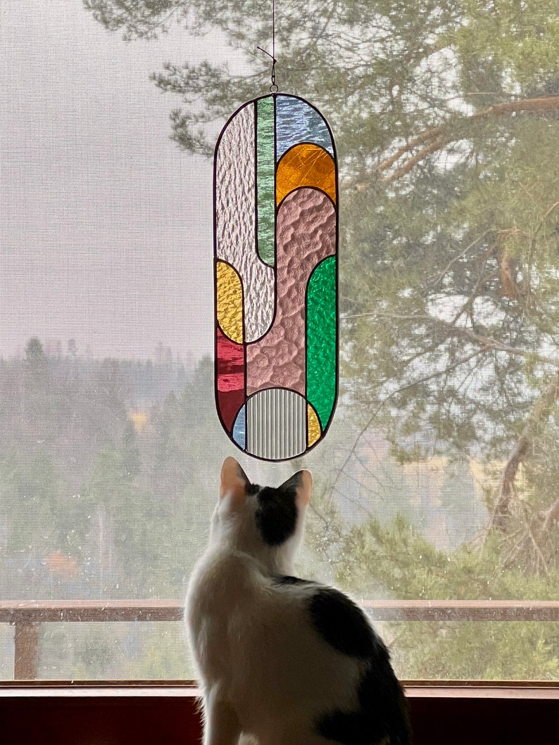 Large Stained Glass Suncatcher 15x55 Inch Modern Window - Etsy