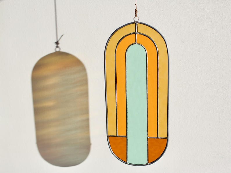 Art Deco Stained Glass Wall Decor - Modern Suncatcher- Oval Window ...