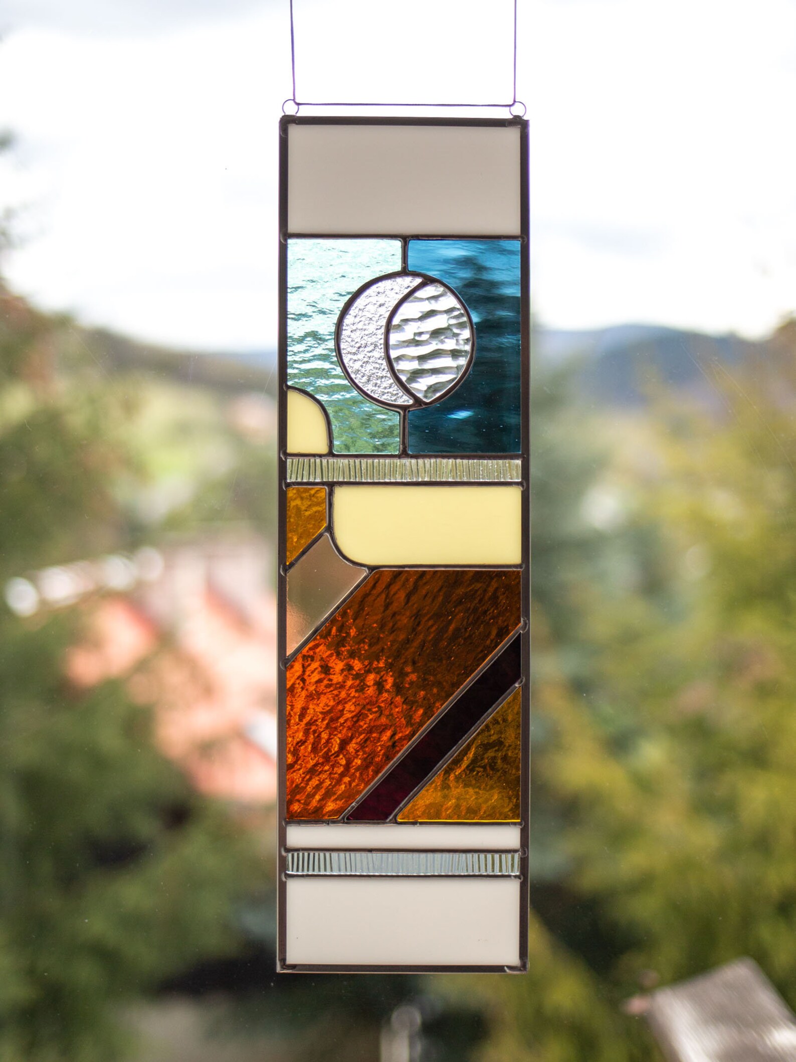 Stained Glass Boho Suncatcher Crescent Moon Window Decor - Etsy