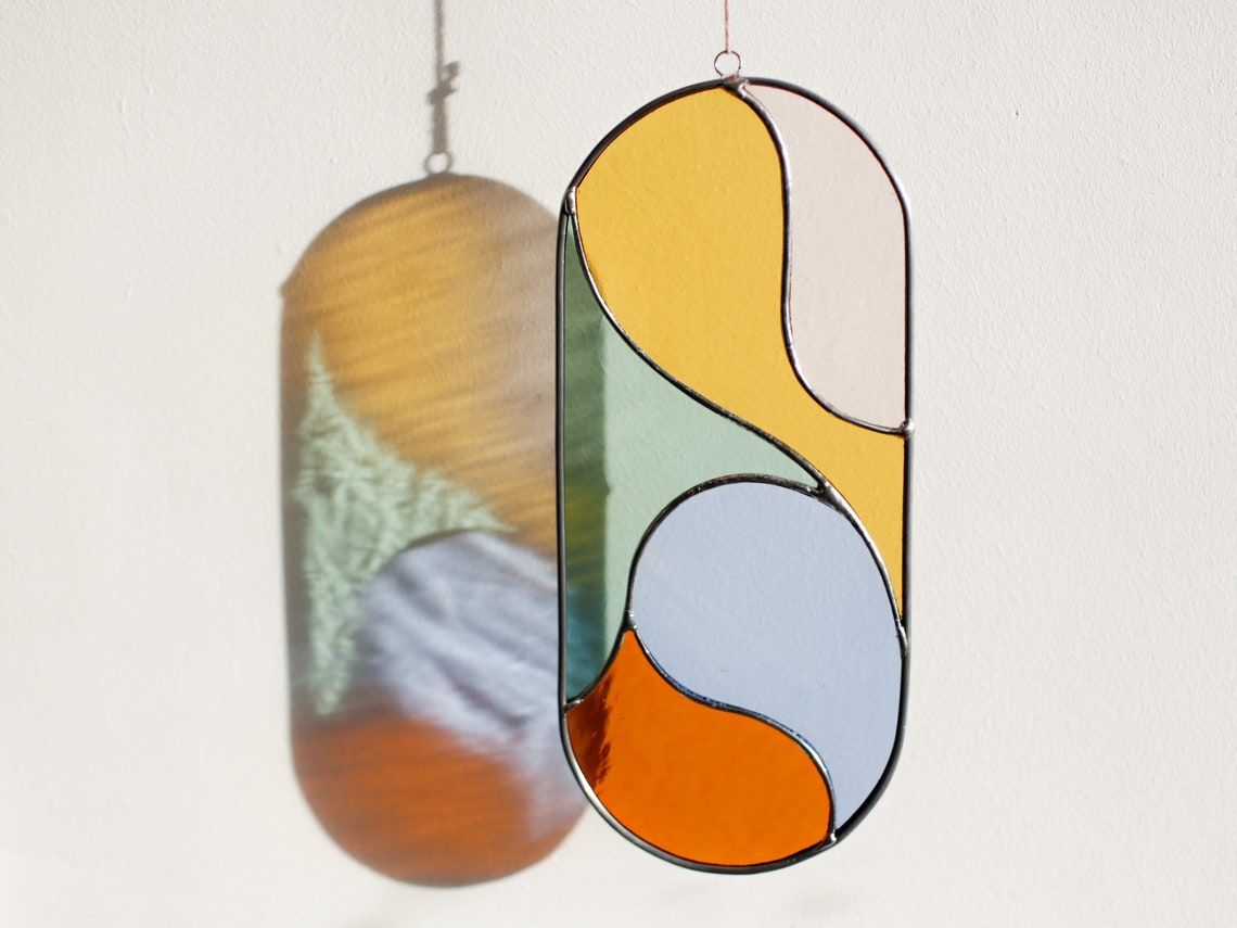 Abstract Stained Glass Suncatcher Window Decor Glass Wall - Etsy
