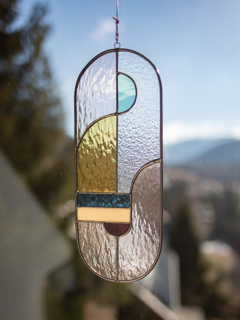 Stained Glass Window Hangings, Modern Suncatcher, Glass Wall Hanging - Etsy