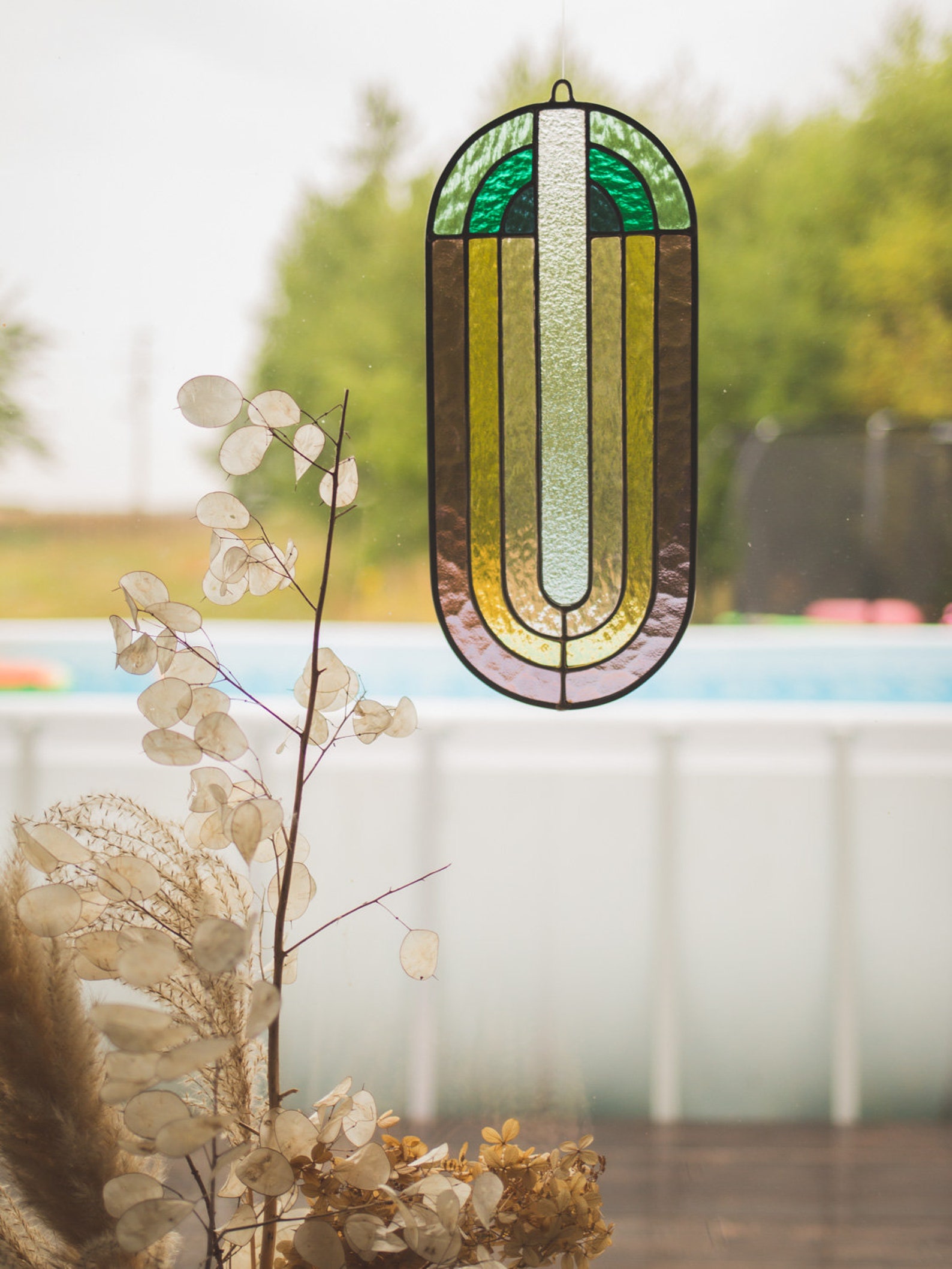 Art Deco Stained Glass Wall Decor Glass Window Hanging | Etsy