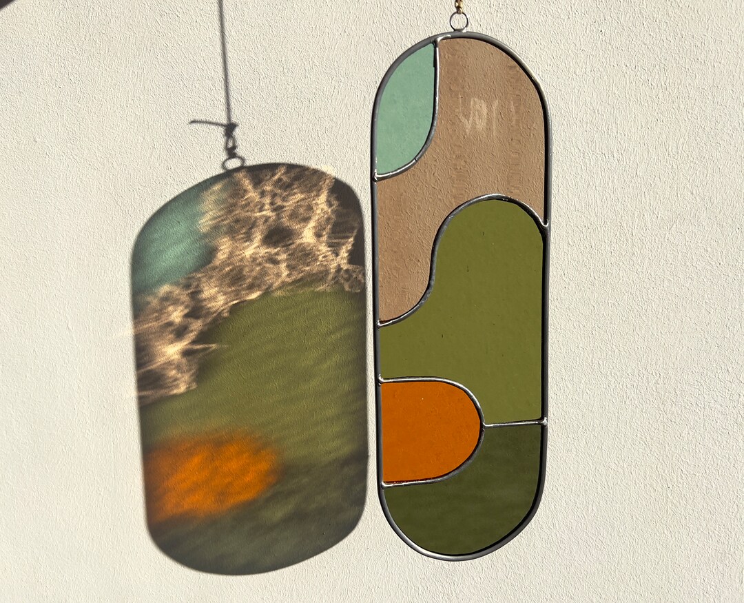 Modern Olive Stained Glass Suncatcher 11,5x3,5 Inch, Window Hanging ...