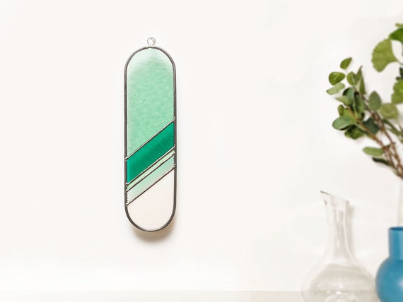 Stained Glass Suncatcher Panel Wall Hangings in Green Colors - Etsy
