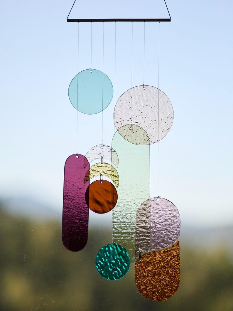Stained Glass Mobile – Modern Glass Art for Windows & Walls, Handmade ...