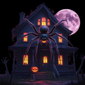 Haunted House & Spider Halloween Clipart – Spooky Gothic PNG for ...