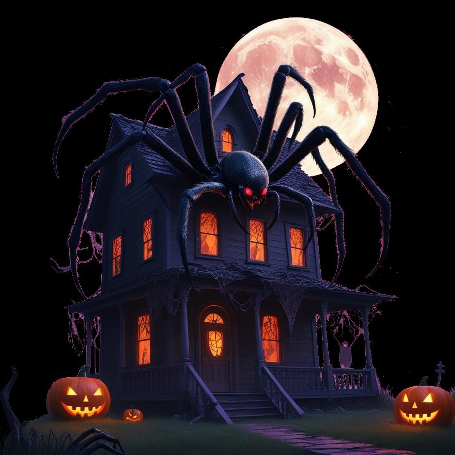 Haunted House & Spider Halloween Clipart – Spooky Gothic PNG for ...