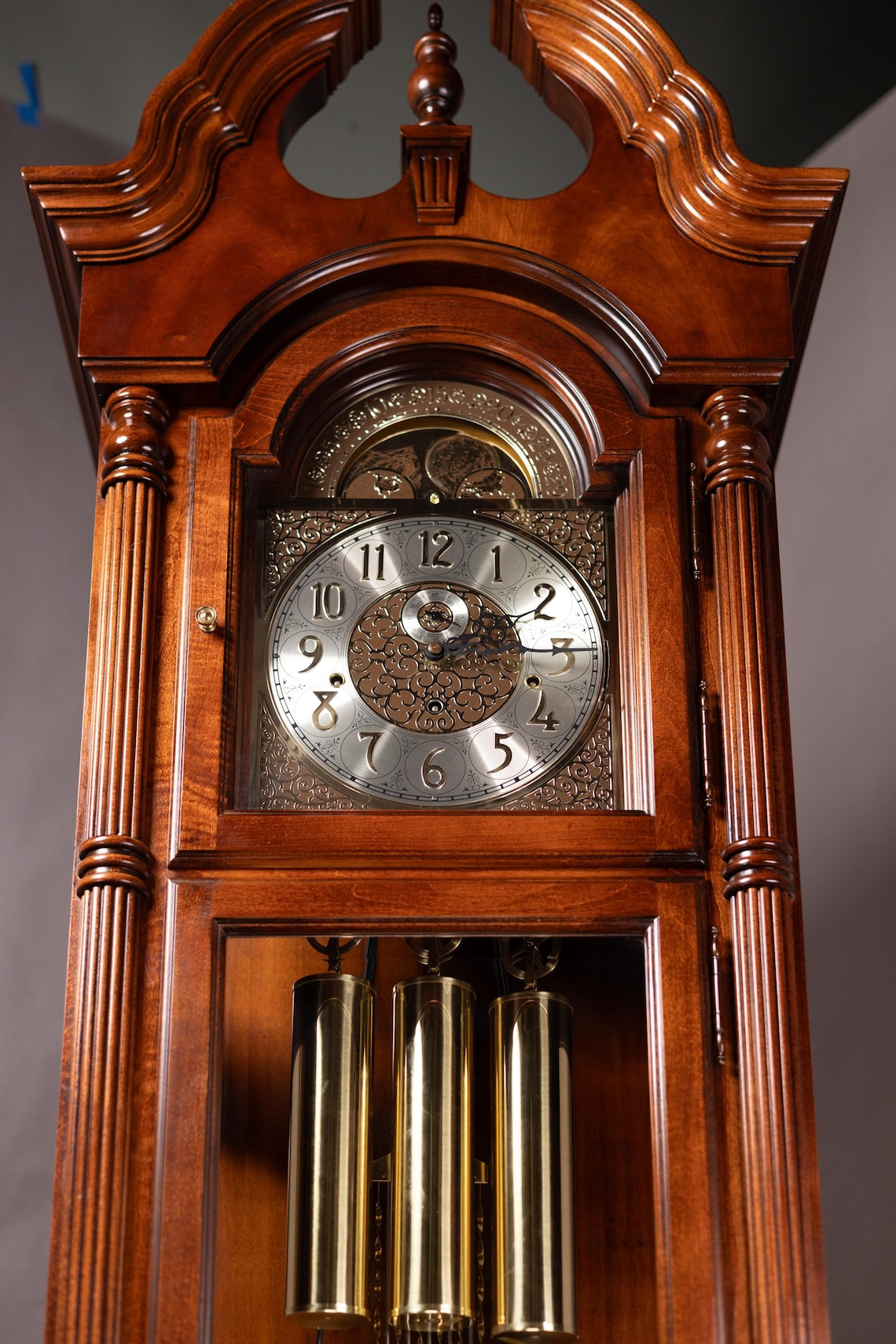 Howard Miller Grandfather Clock | Cherry Finish, Moon Dial, Triple ...