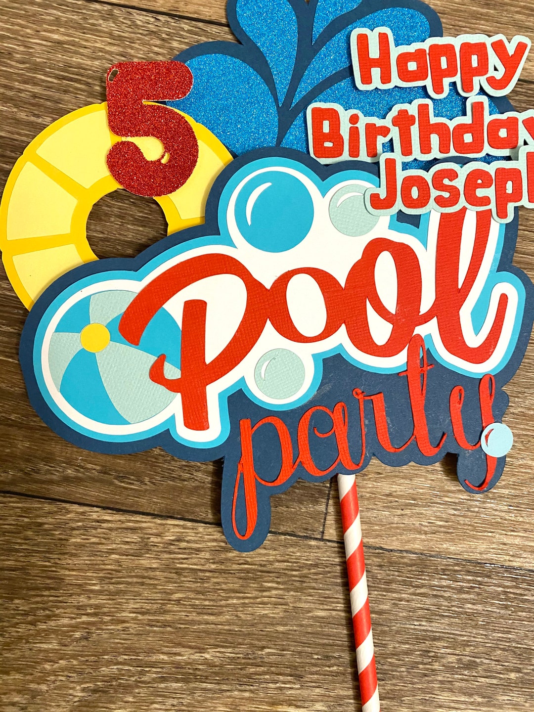 Pool Party Cake Topper With Number, Pool Party Decoration, Customized ...