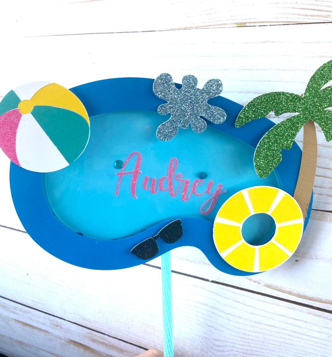 Customized Birthday Shaker Pool Cake Topper, Pool Party, Tropical Cake ...