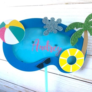 Customized Birthday Shaker Pool Cake Topper, Pool Party, Tropical Cake ...
