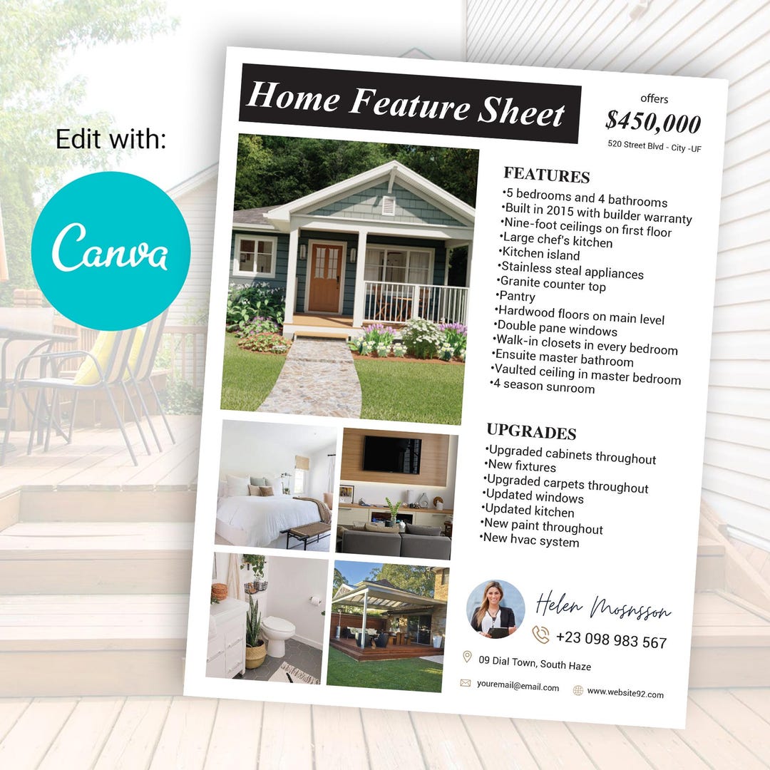 Real Estate Home Feature Sheet Flyer Template, Real Estate Templates ...