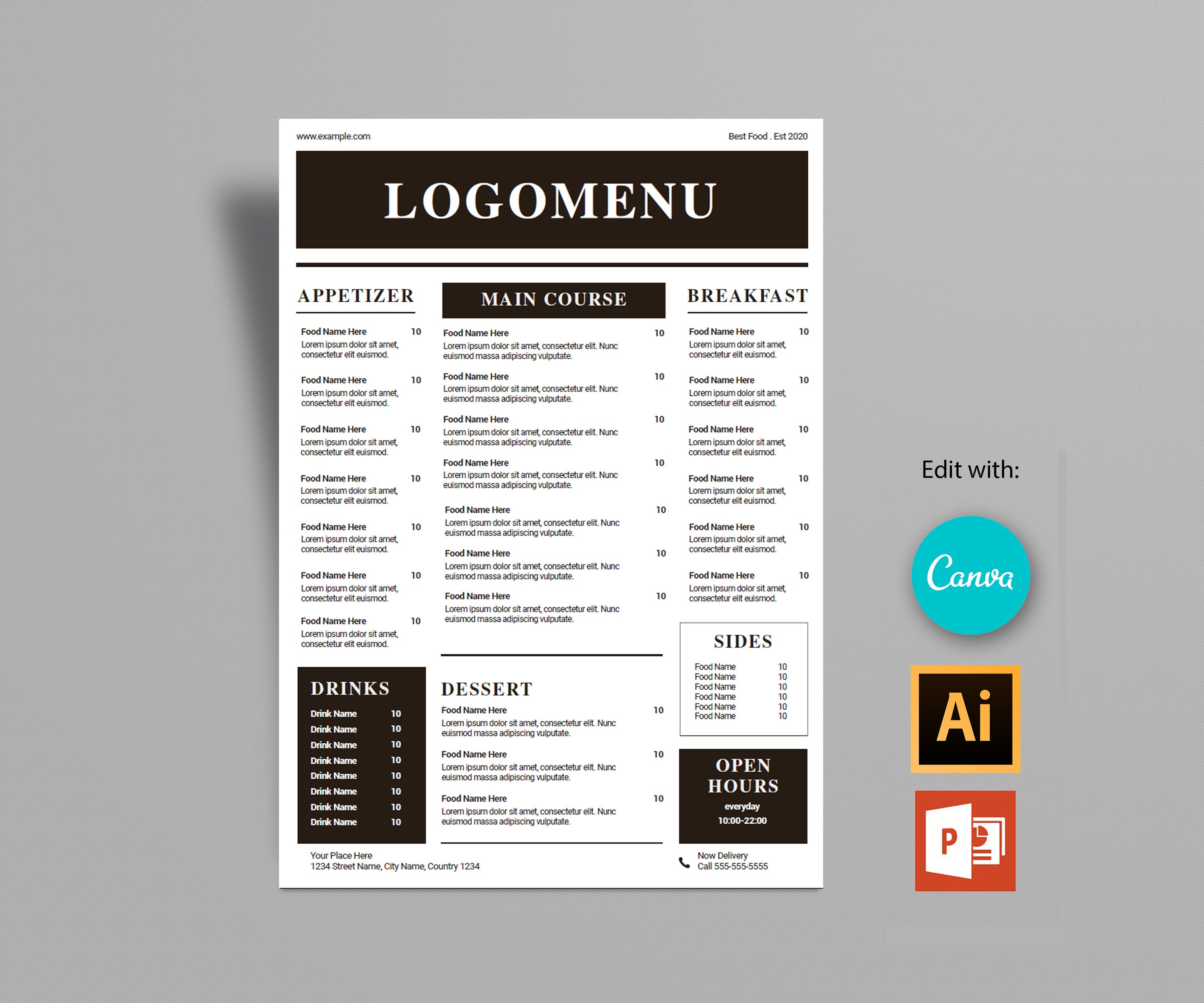 Modern Menu Template | Price List Templates | Bar Menu Template ...