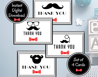 Mustache Thank You Cards - Etsy